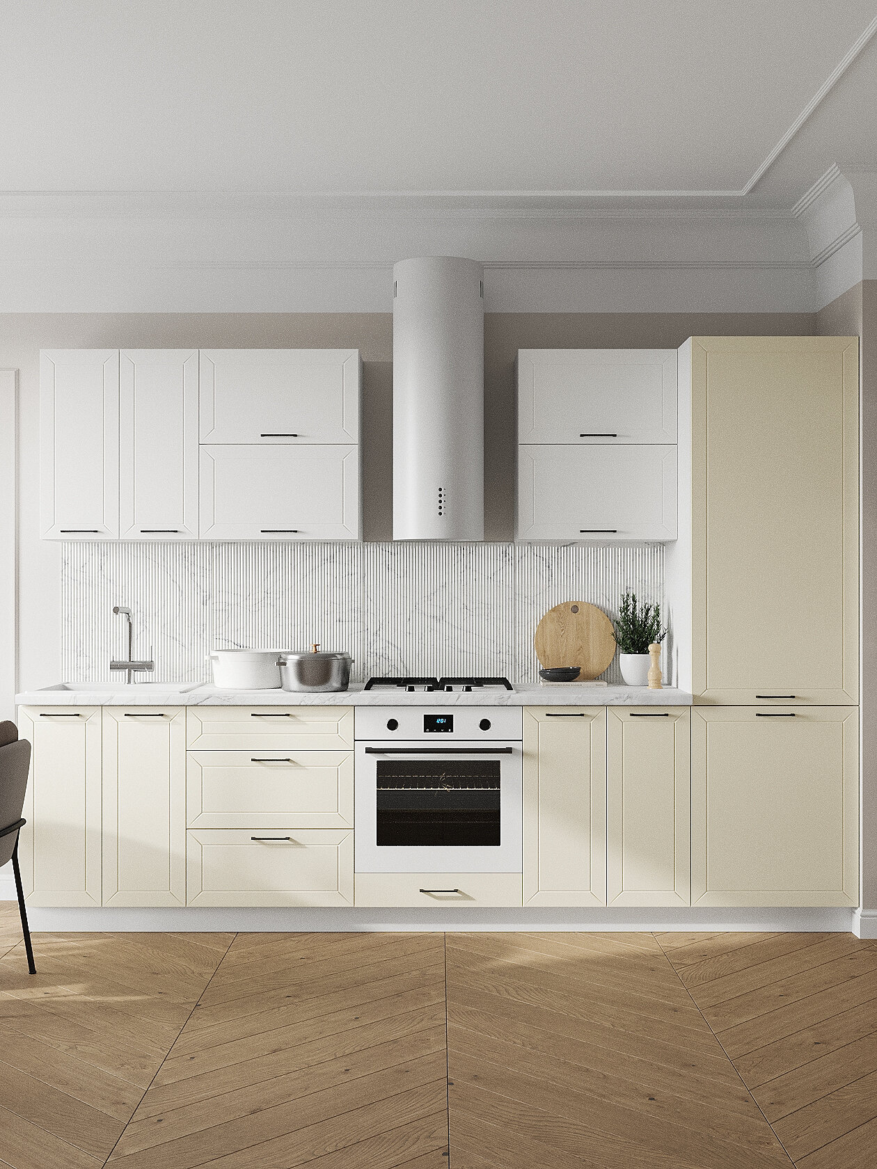 Кухонный гарнитур Сектор 3 м, мебель для дома и кухни, Белый / Бланж / Магнолия