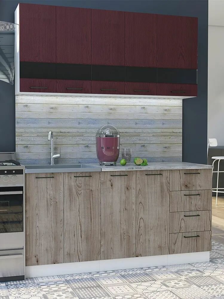 Кухня Астра 1.6 м, корпус белый ЛДСП, фасад Красное дерево/Дуб галиано МДФ, ст. Калакатта, для кухни 1600х450х2146 ЭРА