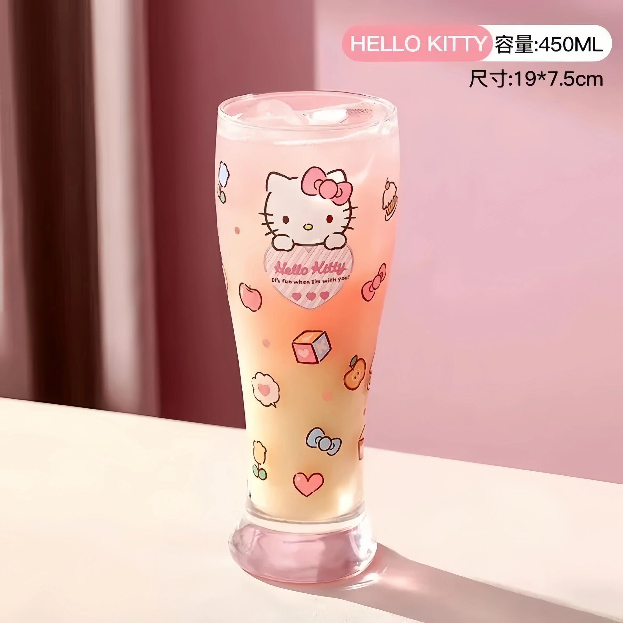 Пивная кружка "Sanrio Hello Kitty", стекло, 450мл, мытье в посудомойке
