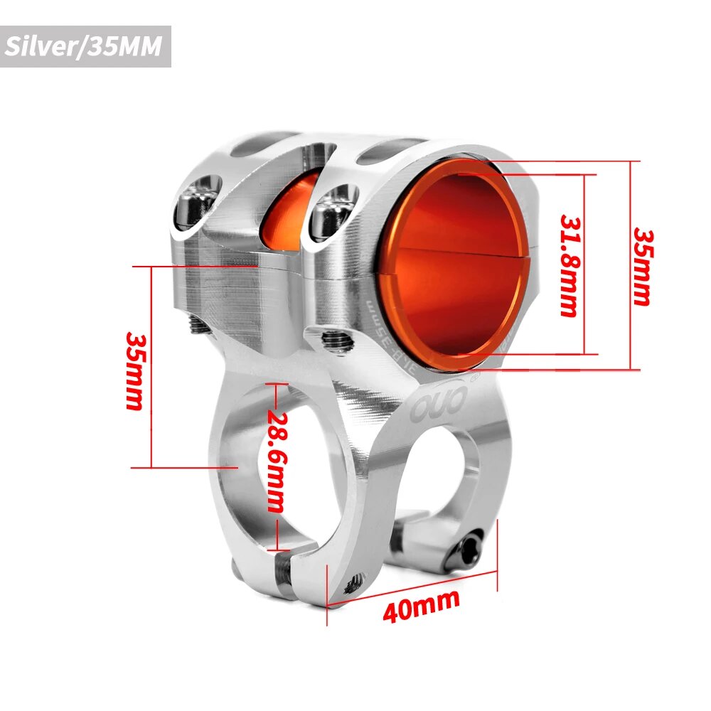 OUO Вынос руля для горного велосипеда 35/50 мм AL6061 0 градусов silver 35mm stem
