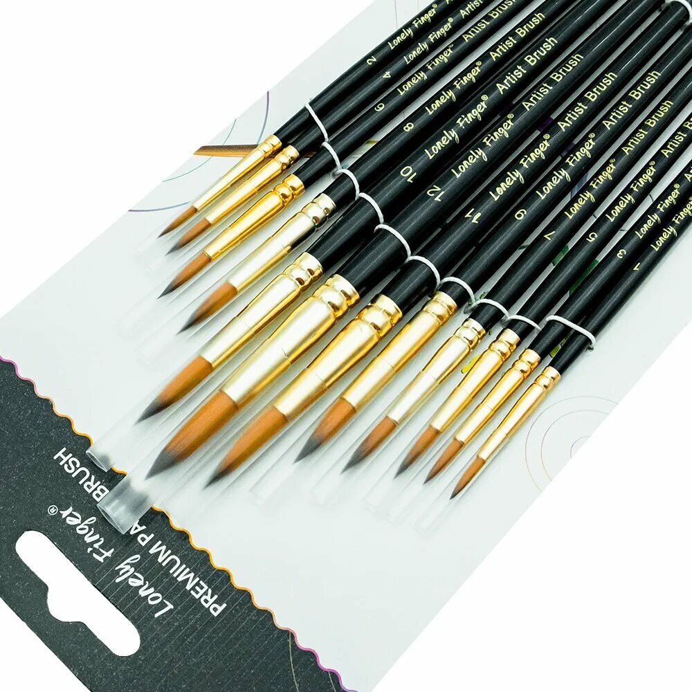 Набор кистей Lonely Finger для масляной и акриловой живописи 12 Round Black
