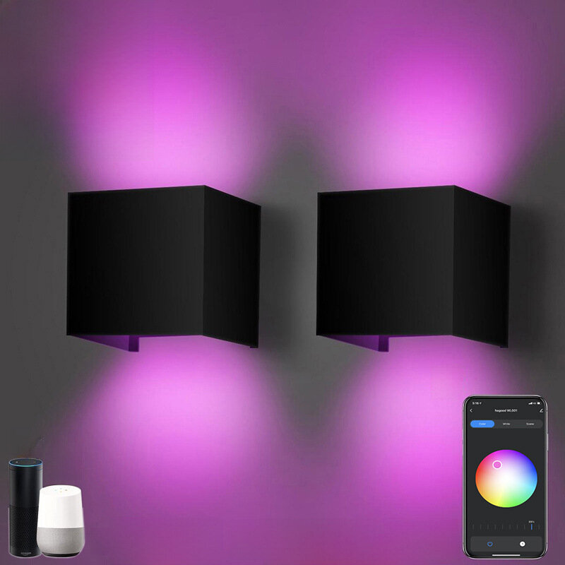 2025 Cross-Border Amazon Tuya Smart App RGBW Dimmable Indoor Outdoor Wall Lamp Modern Casual Lamp Black Shell 9W 12W 750*750