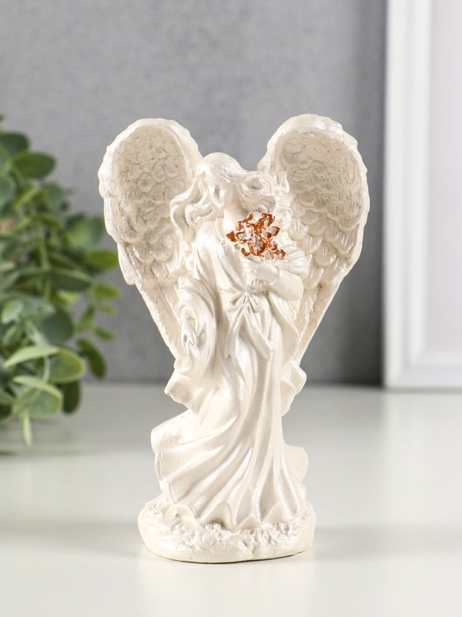 Фигурка Сима-ленд «Ангел с крыльями», гипс, перламутровый, 15х7 см