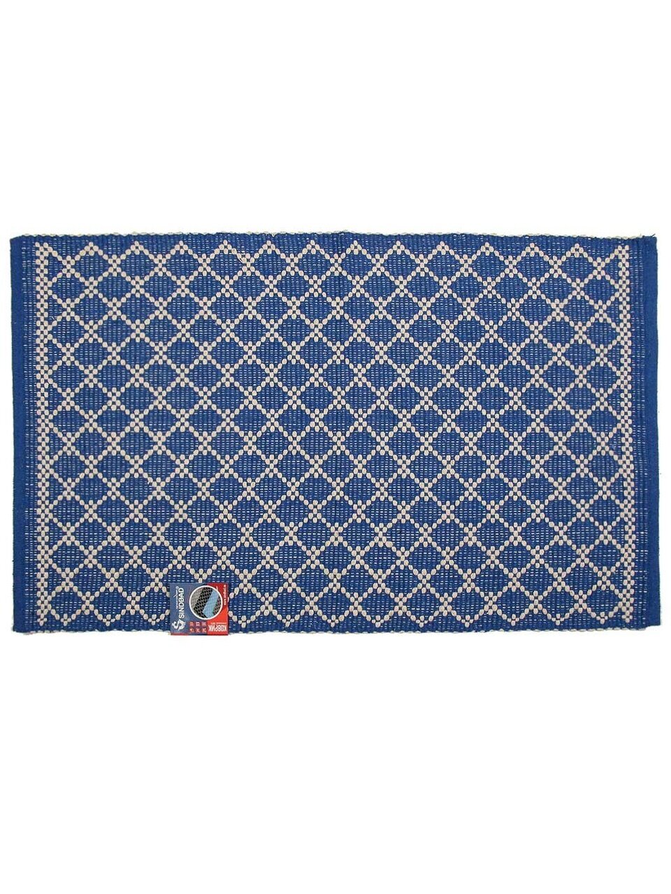 Коврик грязезащитный, 60х100 см, прямоугольный, хлопок, толщина 5 мм, ручного плетения, синий, SINDBAD, 51496