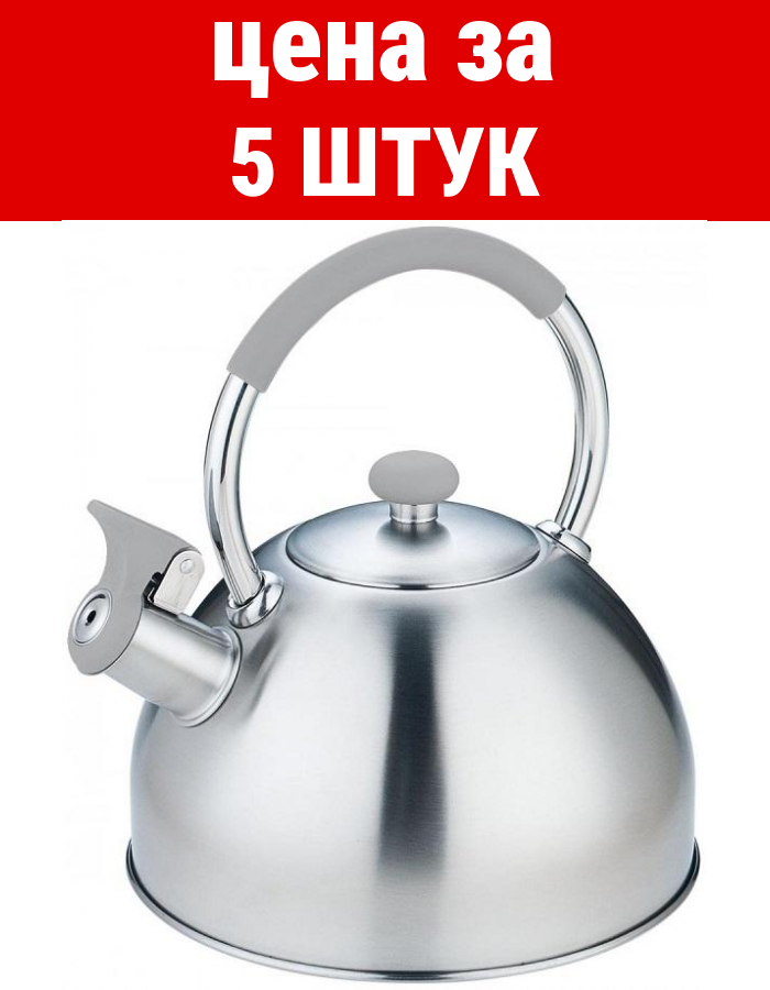 Комплект 5 шт, чайник нерж 2.5Л свист РУЧ. SOFT-TOUCH силикон индукция катунь