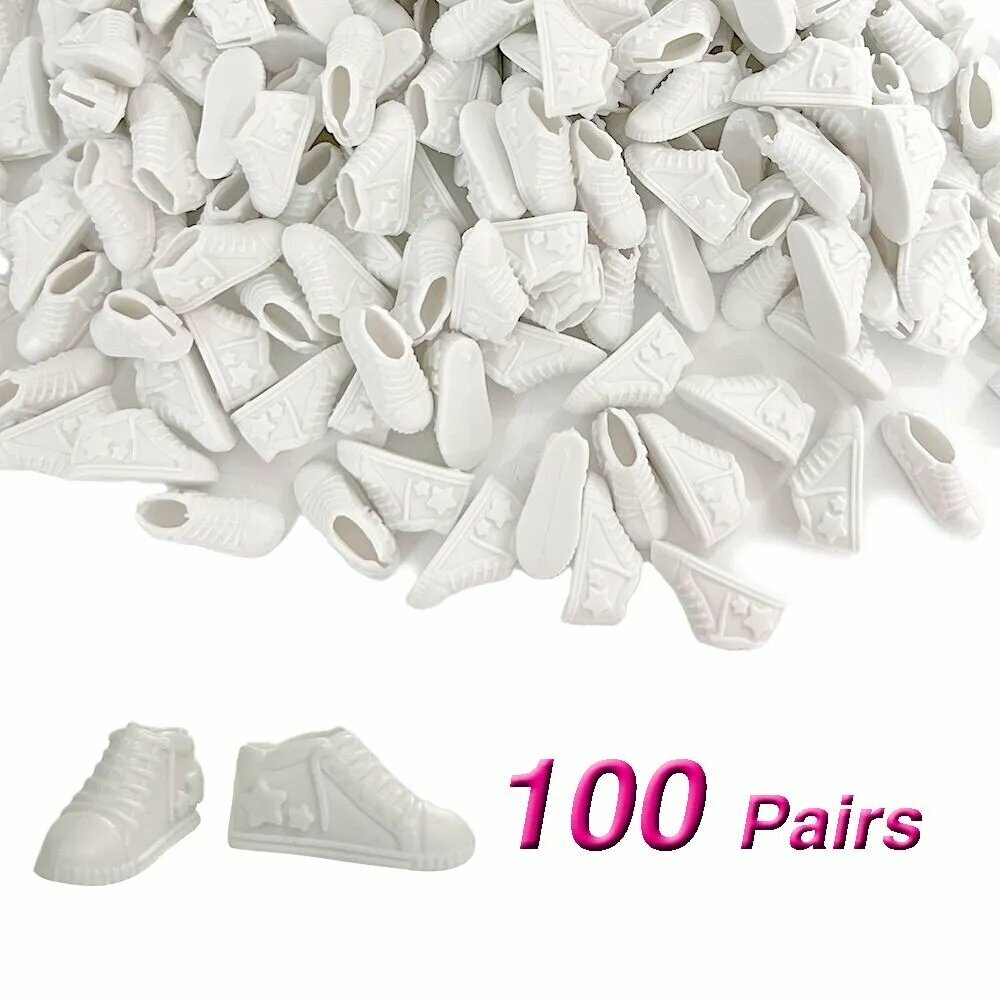 100 пар обуви для Барби, аксессуары для кукол, белые аксессуары для кроссовок