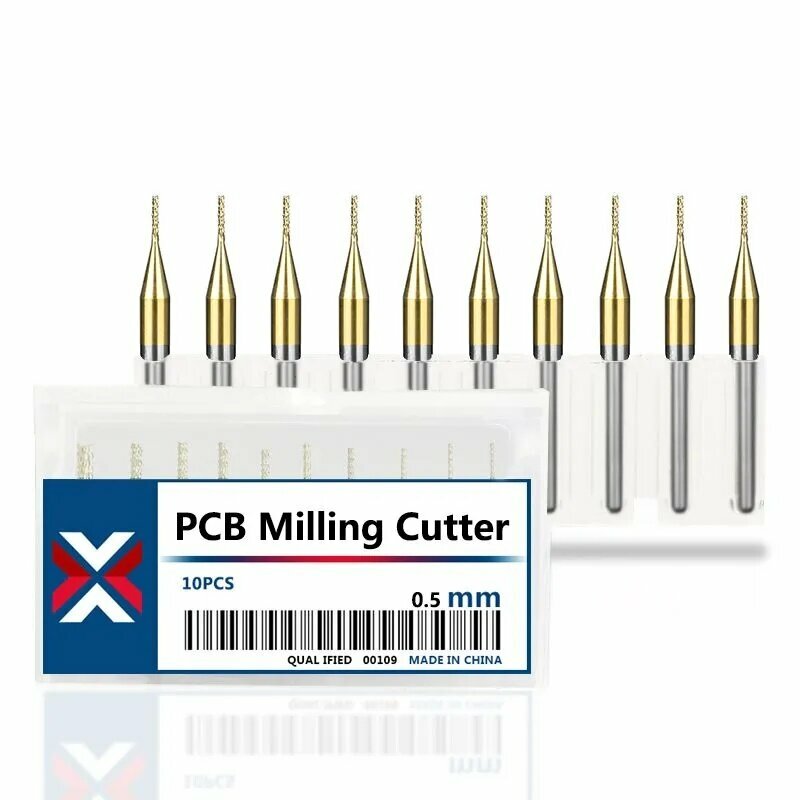 Набор фрез кукуруза 0,5 мм, Титановое покрытие, Без кольца, 10 шт, Для печатных плат PCB