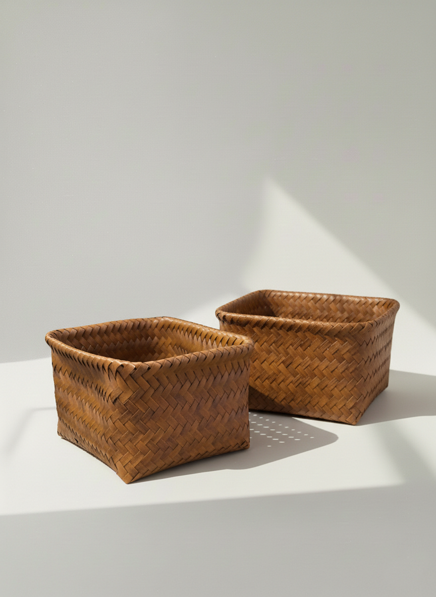 Корзины органайзер, плетеная, для хранения, для белья, для игрушек, коричневая, без ручек 25x25x15см 2шт