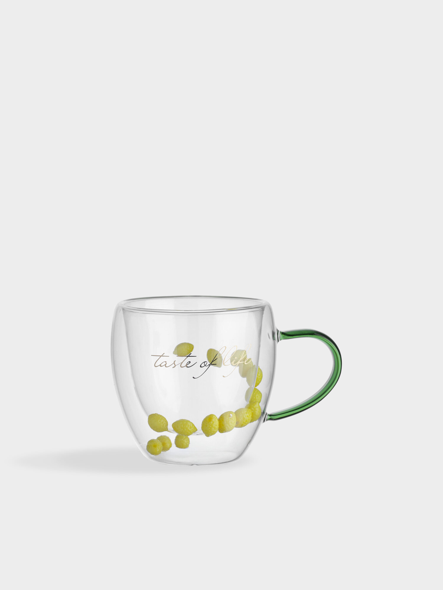 Кружка, 250 мл, стекло Б/смола, зеленая ручка, с лимонами внутри, Air decor, Kuchenland