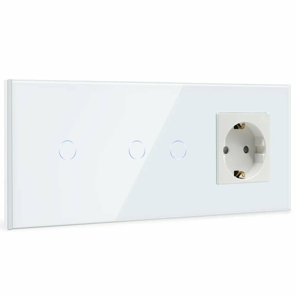 Розетка с cенсорный выключатель, 3 клавиша 1 розетка, панель стекло Белая,228mm