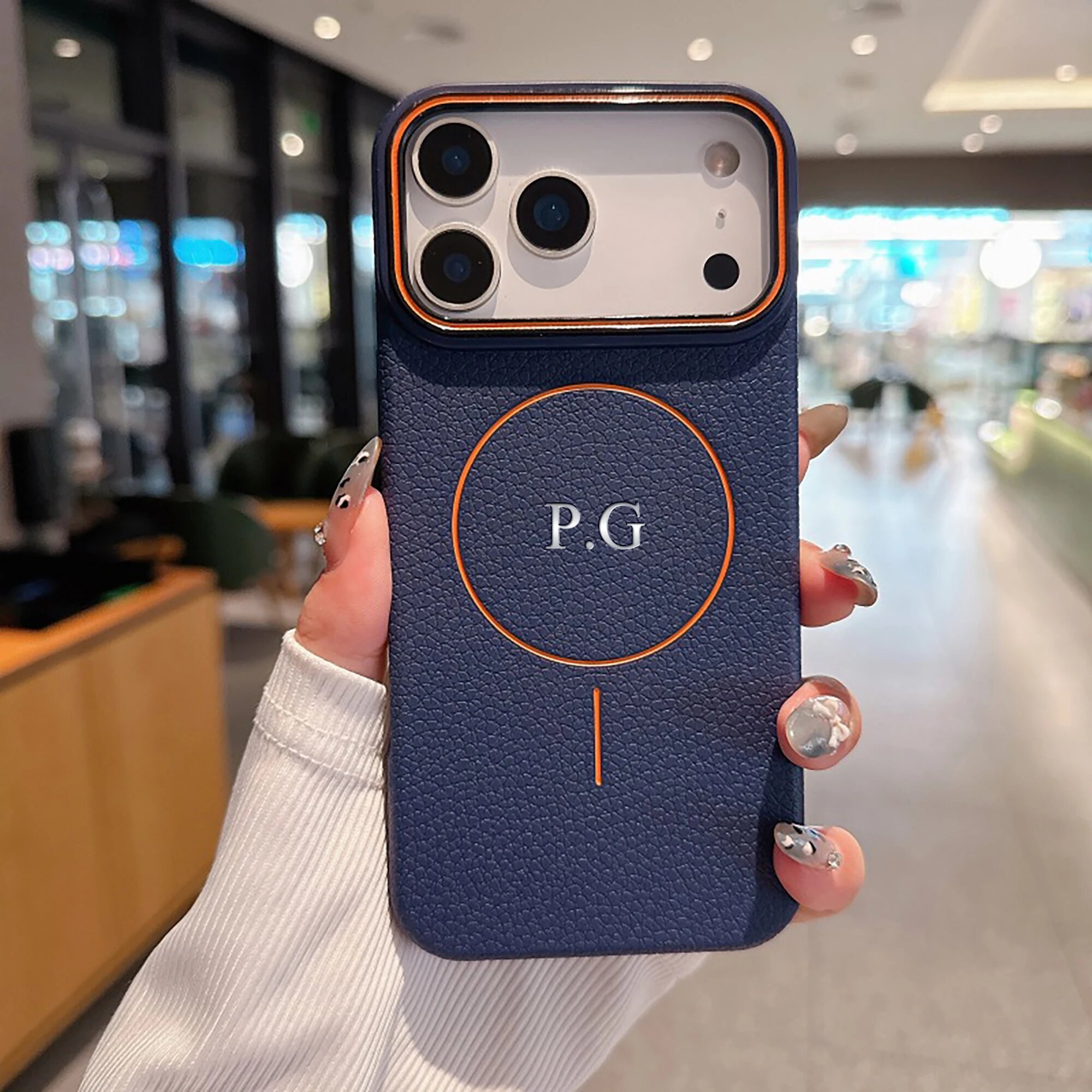 Персонализированный тонкий круглый магнитный чехол для телефона из ТПУ с индивидуальным именем для iPhone 17, 16, 15, 14, 13 Pro Max 17, Air Hot, серебристый, тиснение фольгой Blue, For iPhone 17 ProMax