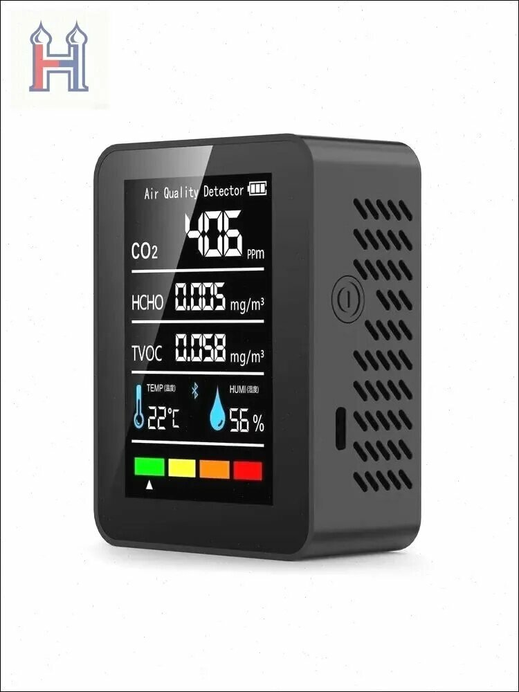 Монитор качества воздуха, концентрации СО2, формальдегида, летучих органических веществ. Индикатор температуры и влажности.