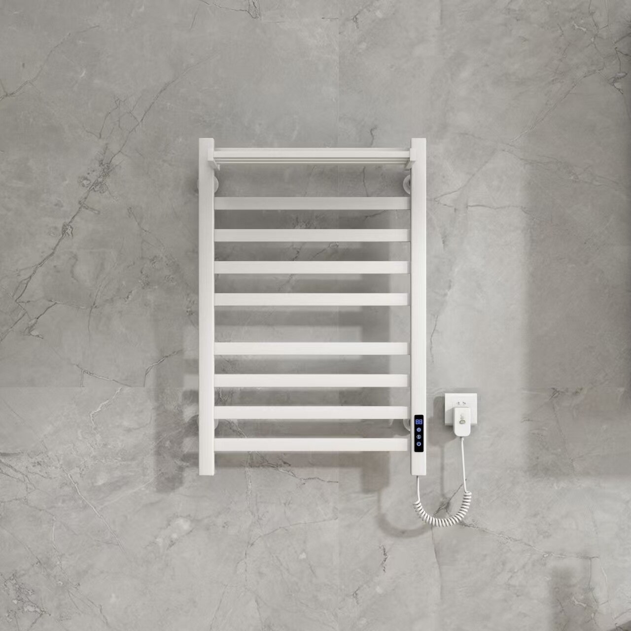 Космический алюминиевый умный электрический подогреваемый полотенцесушитель с постоянной температурой, вращающаяся стойка для хранения из нержавеющей стали без сверления