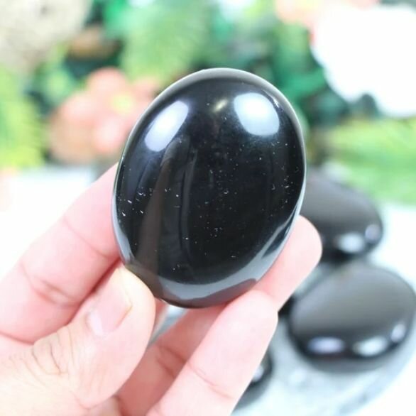 Обсидиан Массажный камень для ладони, камень для снятия стресса