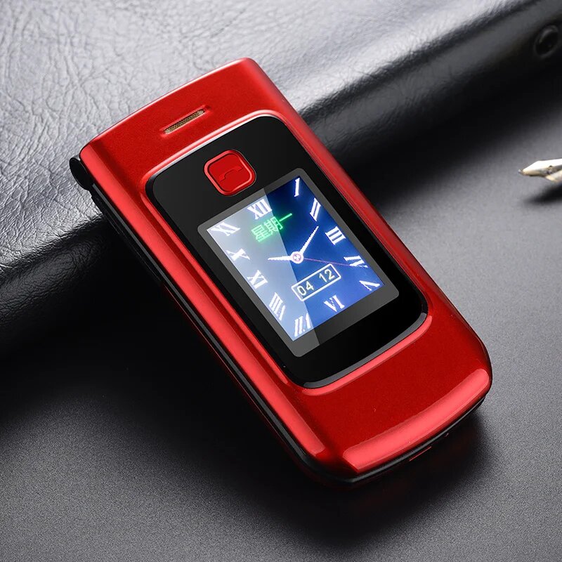 Мобильный Телефон-раскладушка С Двумя Экранами Для Пожилых Людей С Standard, Красный, Red with case