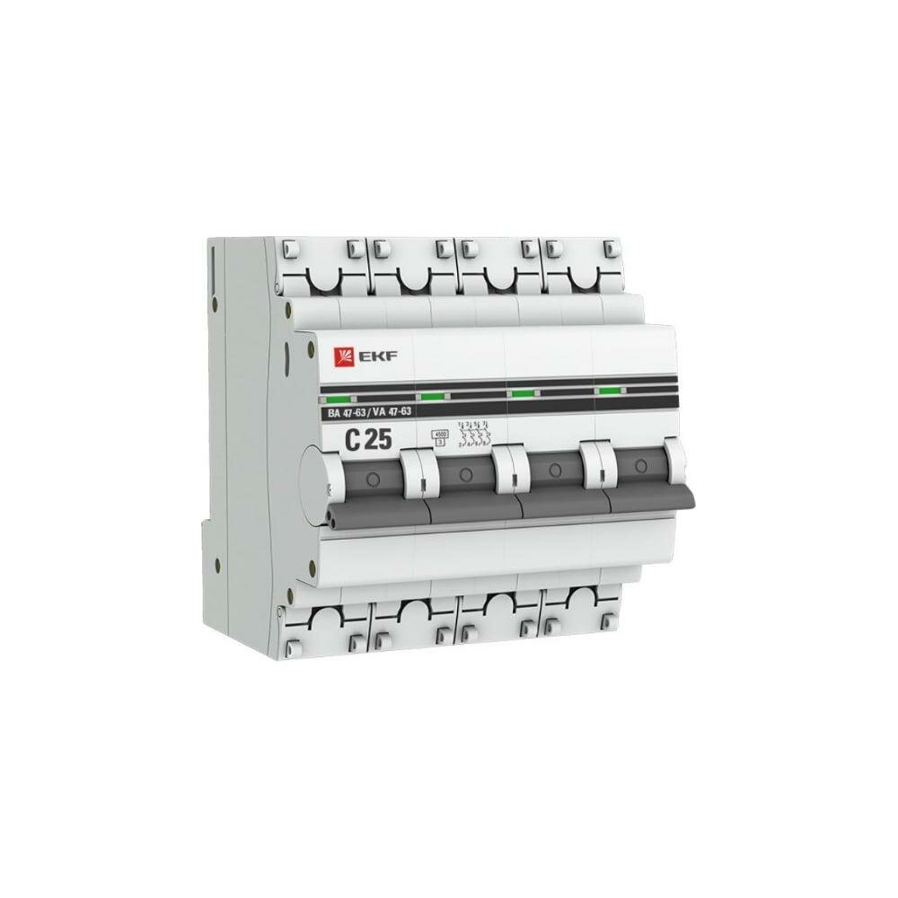 Автоматический выключатель EKF PROxima ВА 47-63, 4P, 25А, C, 4,5kA mcb4763-4-25C-pro