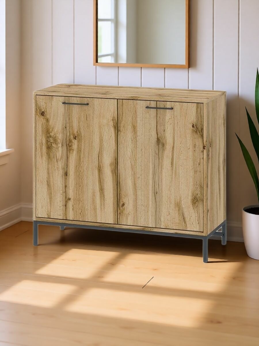 Тумба закрытая напольная Глосс ТМ дэфо, 95х38х81 см, Дуб натюрель/Черный, для офиса и дома