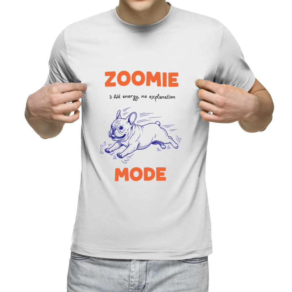 Мужская футболка «Zoomie Mode: Ночной забег бульдога» (белый, 3XL)