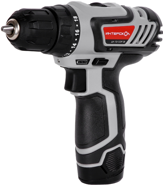 Дрель-шуруповерт аккумуляторная Интерскол ДА-10/12ЭР 28 промо, 12 В, Li-ion, 1 АКБ, ЗУ
