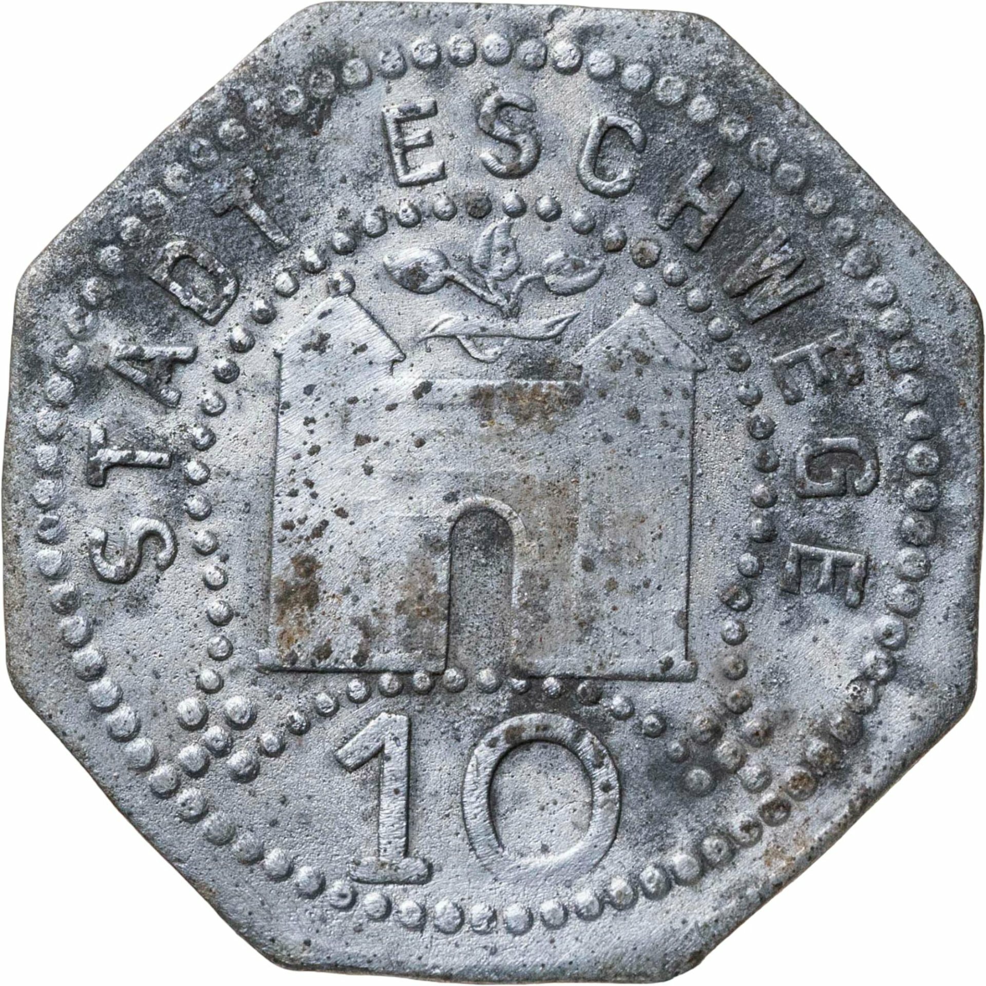 Германия нотгельды 10 пфеннигов 1917 "Город Эшвеге", Цинк, в сохранности VF