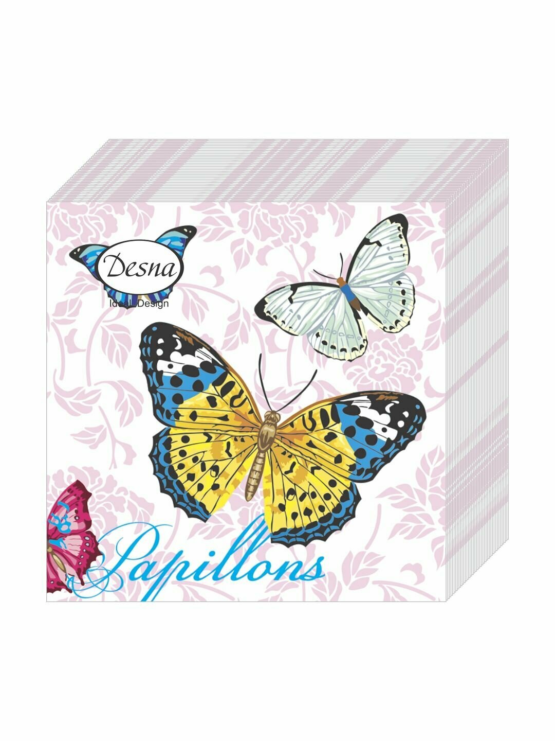 Салфетки бумажные однослойные "Desna Design" Бабочки и цветы, 24x24см, в пачке 40 штук