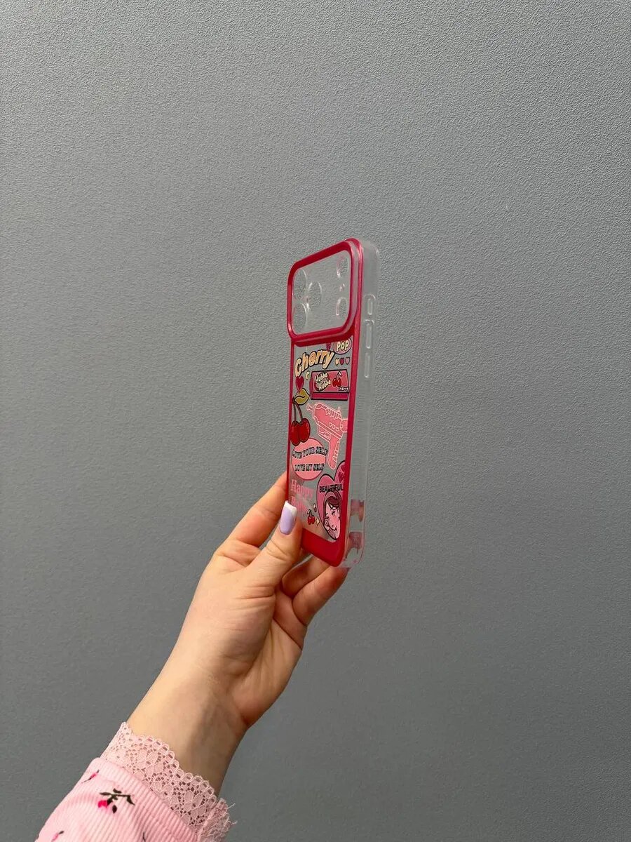 Чехол на Iphone 17 Pro Max , цвет красный , полупрозрачный , женский . — фото 1