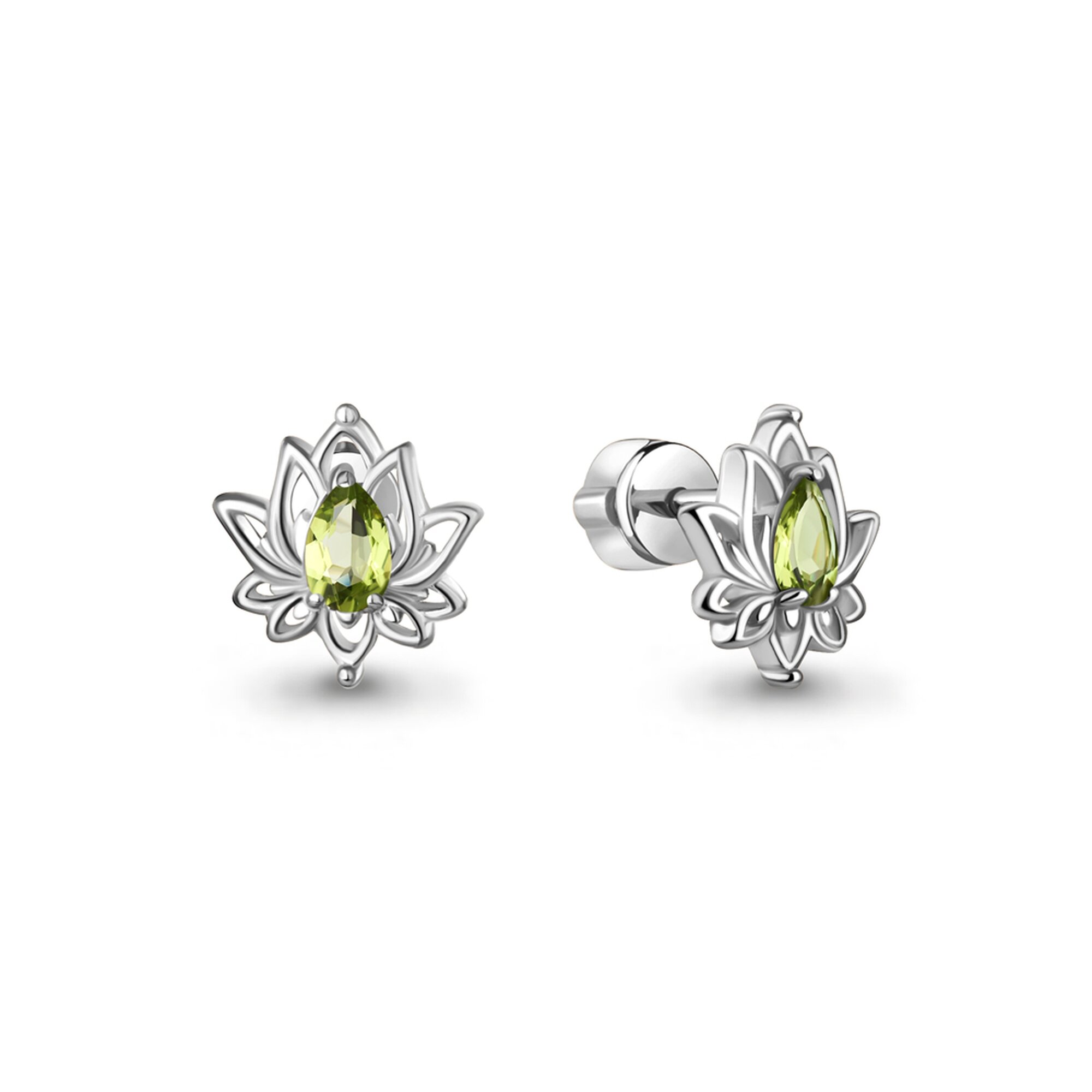 Серьги, серебро, 925 проба, родирование, хризолит