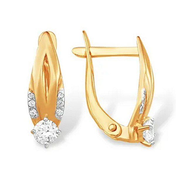 Серьги, красное золото, 585 проба, фианит