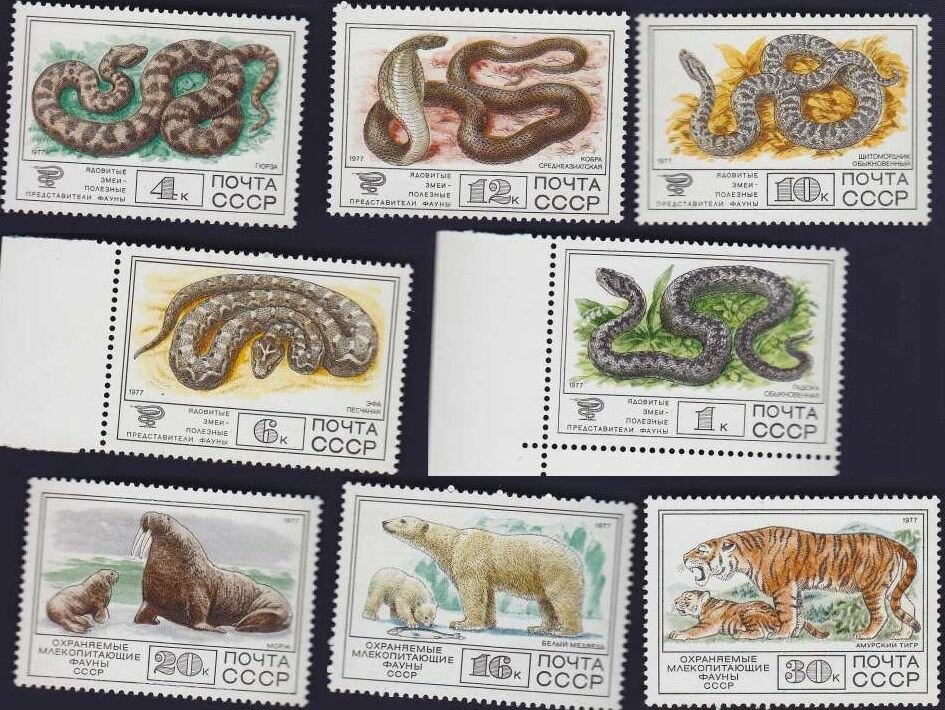 1977-099-106 Серия Набор марок (8 шт) СССР Фауна III O