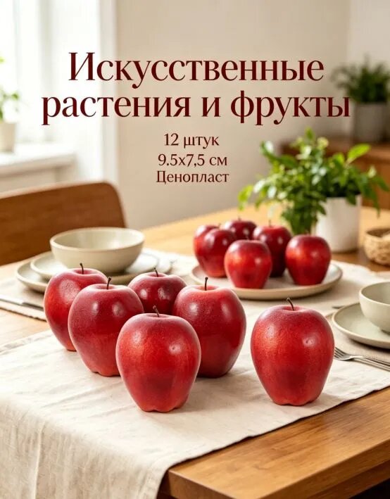 Набор из 12 искусственных красных яблок из плотного вспененного материала для декора