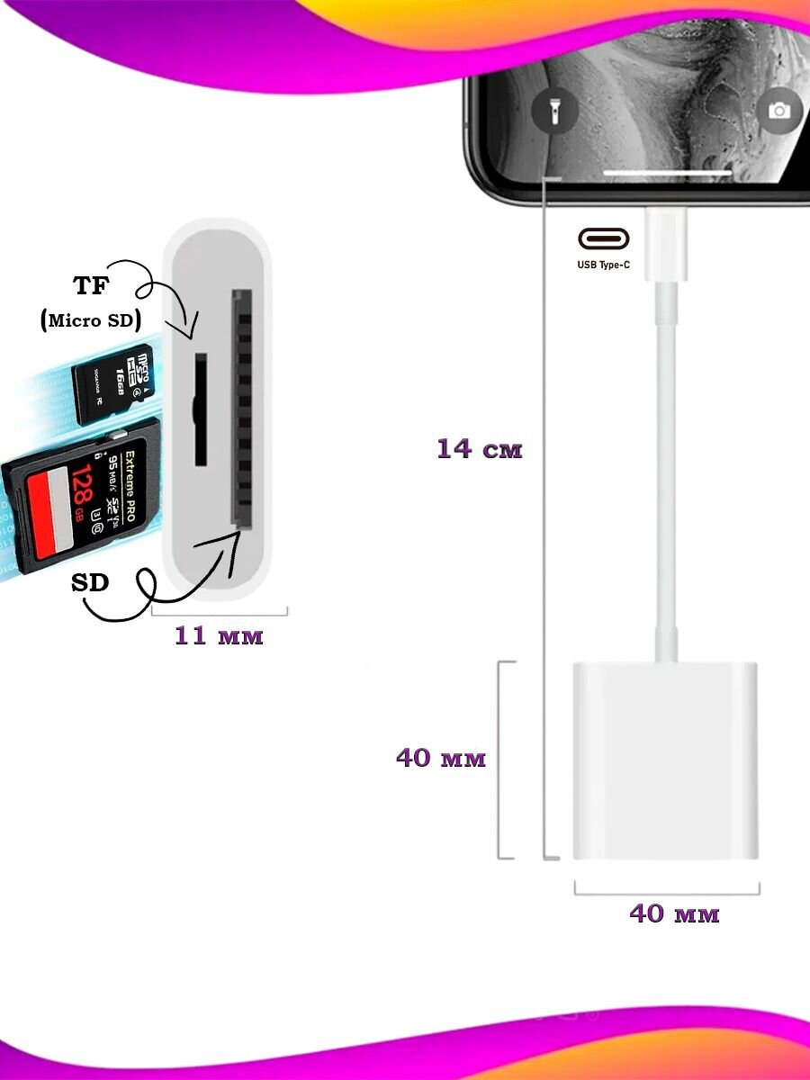 Картридер Type-C SD / TF (MicroSD) — фото 1