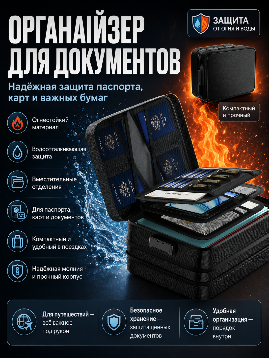 2025Эксклюзивный огнестойкий портфель с расширяемым отделением и надежным замком для защиты ценных документов от воды