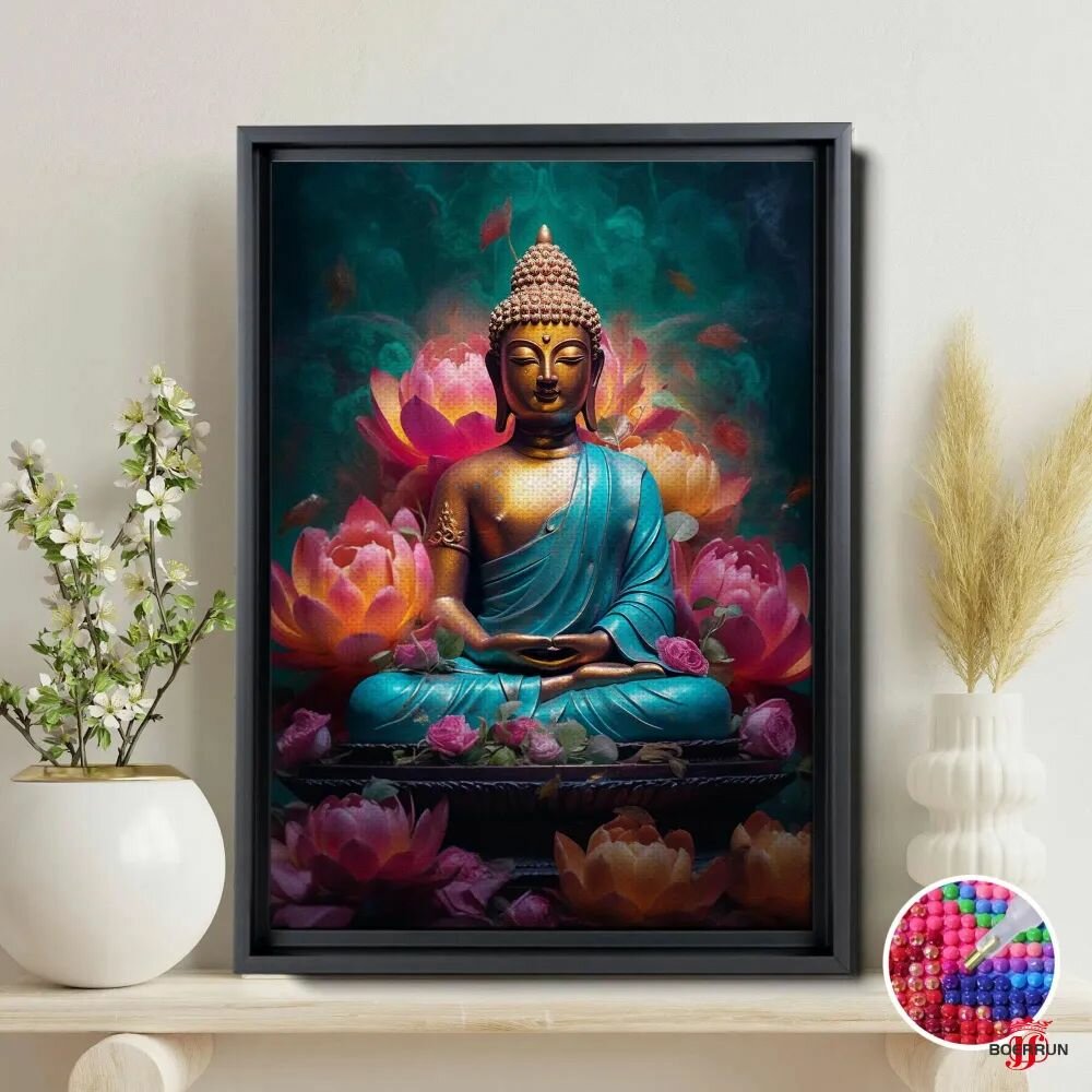 Алмазная мозаика "Будда", холст, 40x50 см, полная выкладка, стразы круглые
