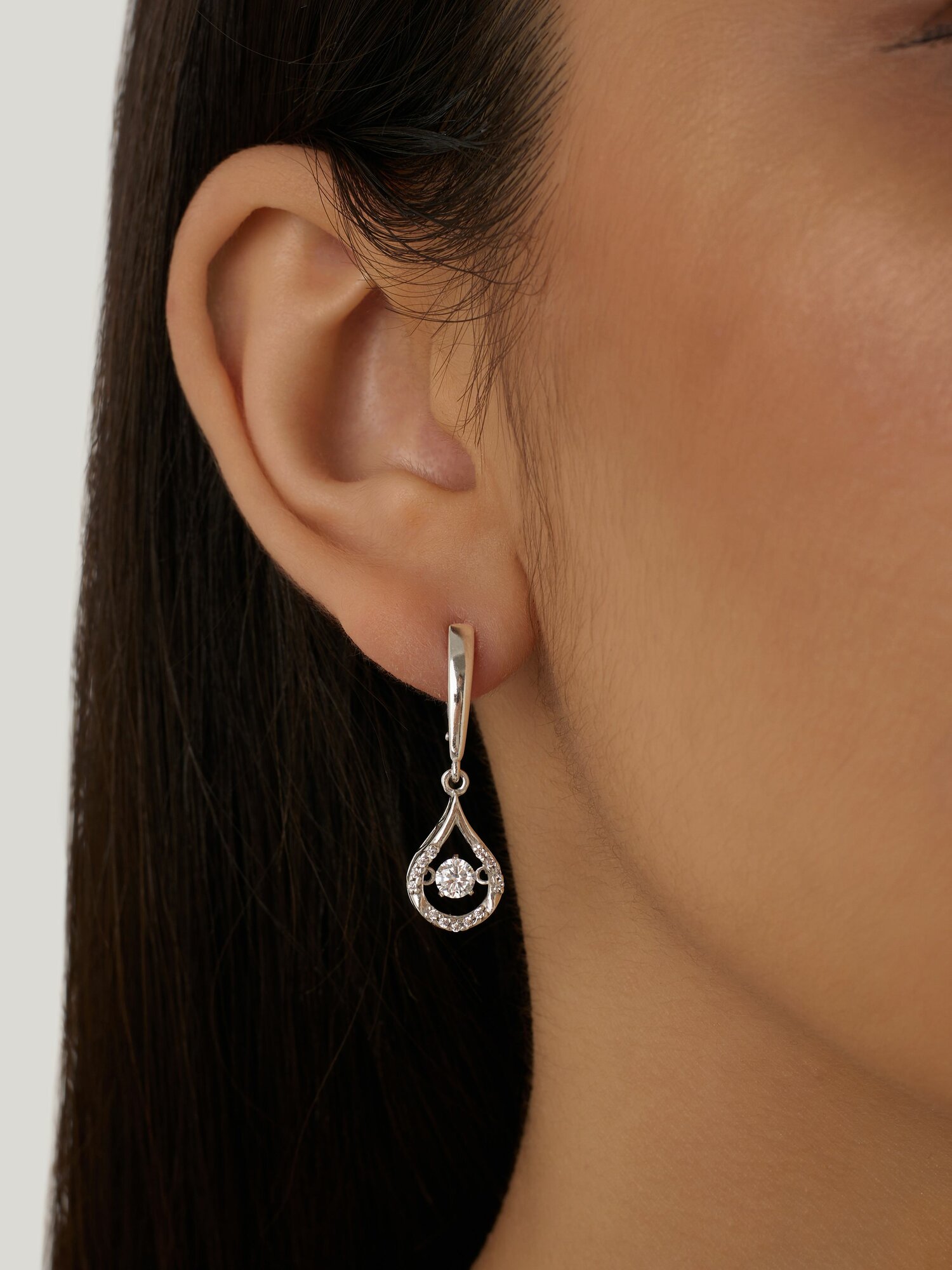 Серьги, серебро, 925 проба, родирование, фианит