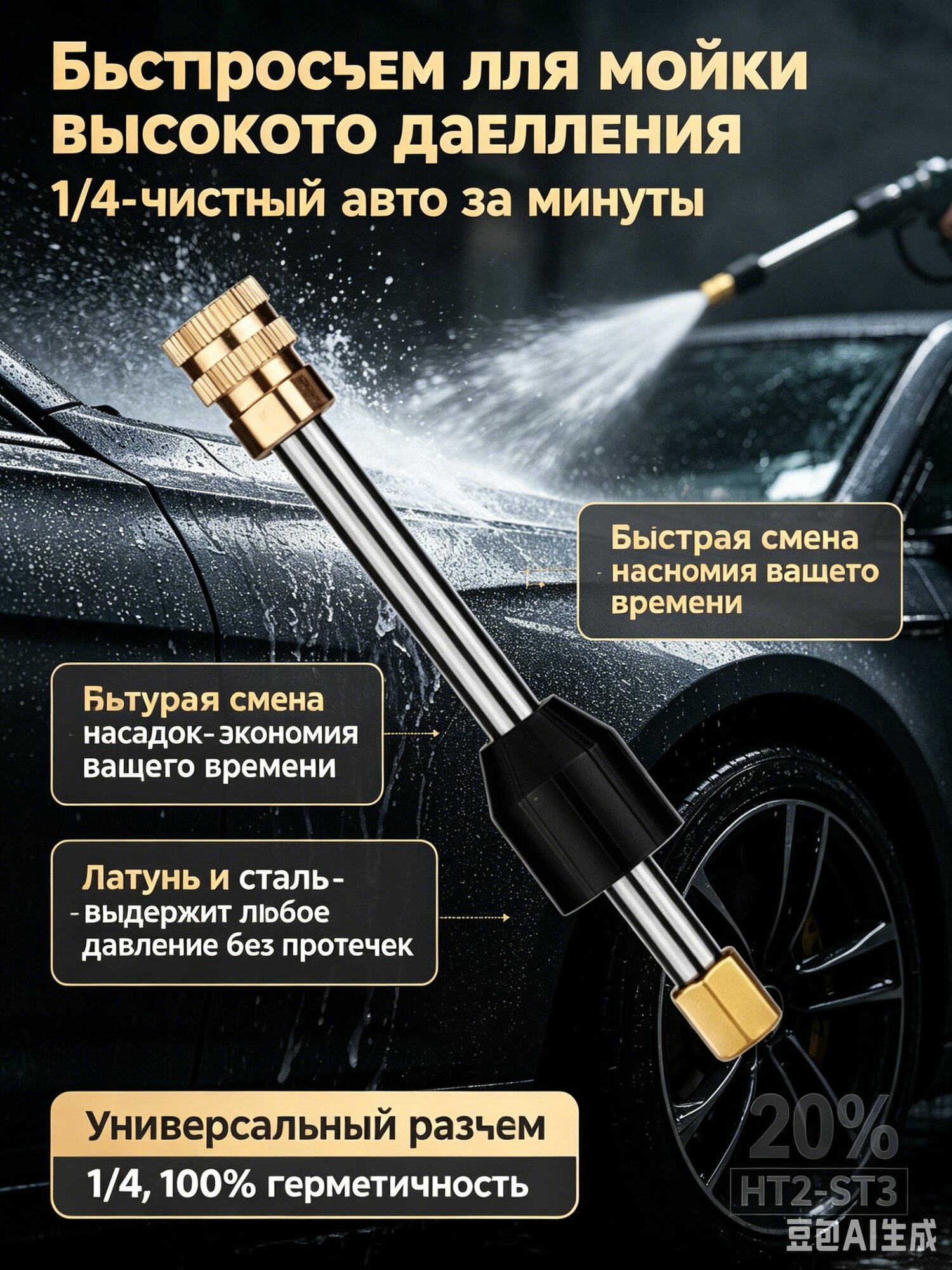 Удлинитель для мойки высокого давления 1/4", адаптер из нержавеющей стали 304 с латунными фитингами, удлинительная штанга для авто и сада