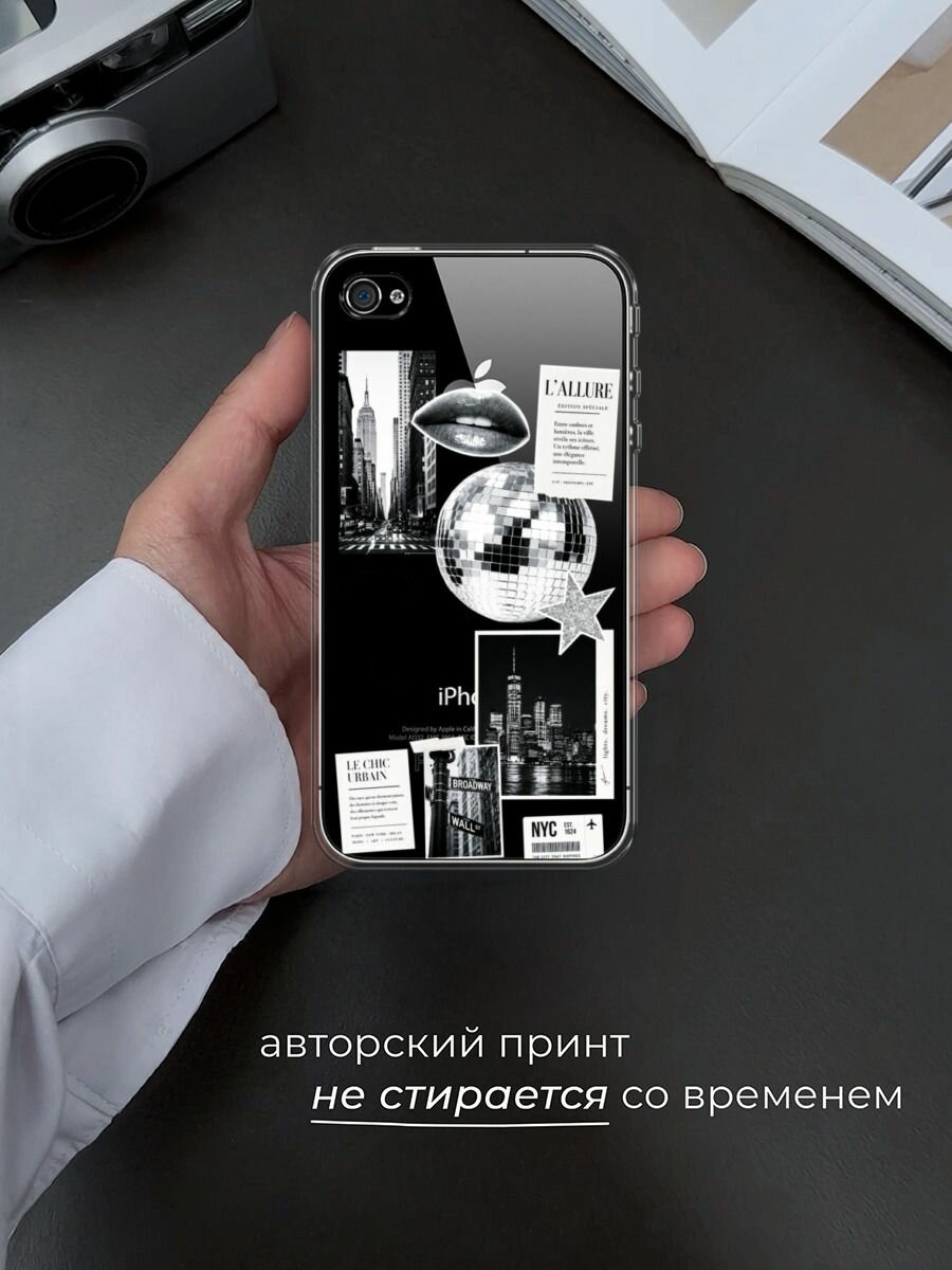 Чехол на Apple iPhone 4/4S / Айфон 4/4S с принтом Гламурный коллаж, прозрачный — фото 1