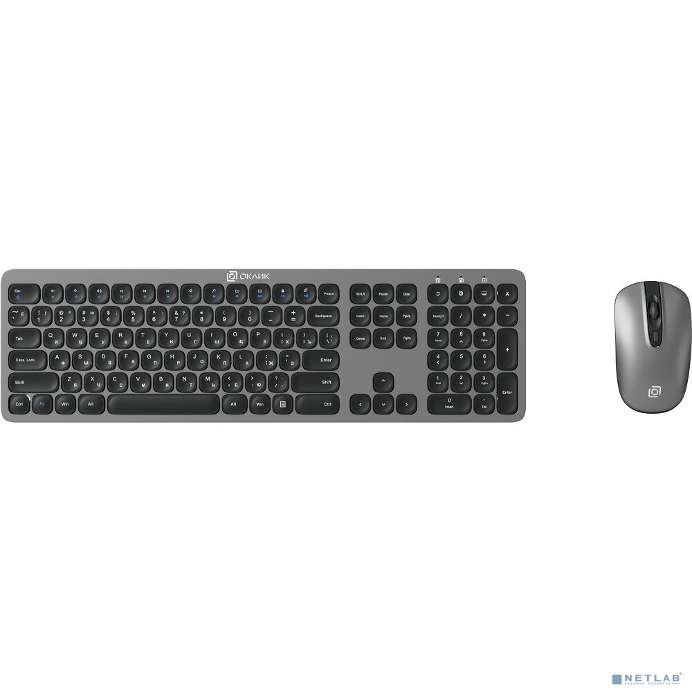 Клавиатура + мышь Oklick 300M клав: серый мышь: серый/черный USB беспроводная slim [1488402]