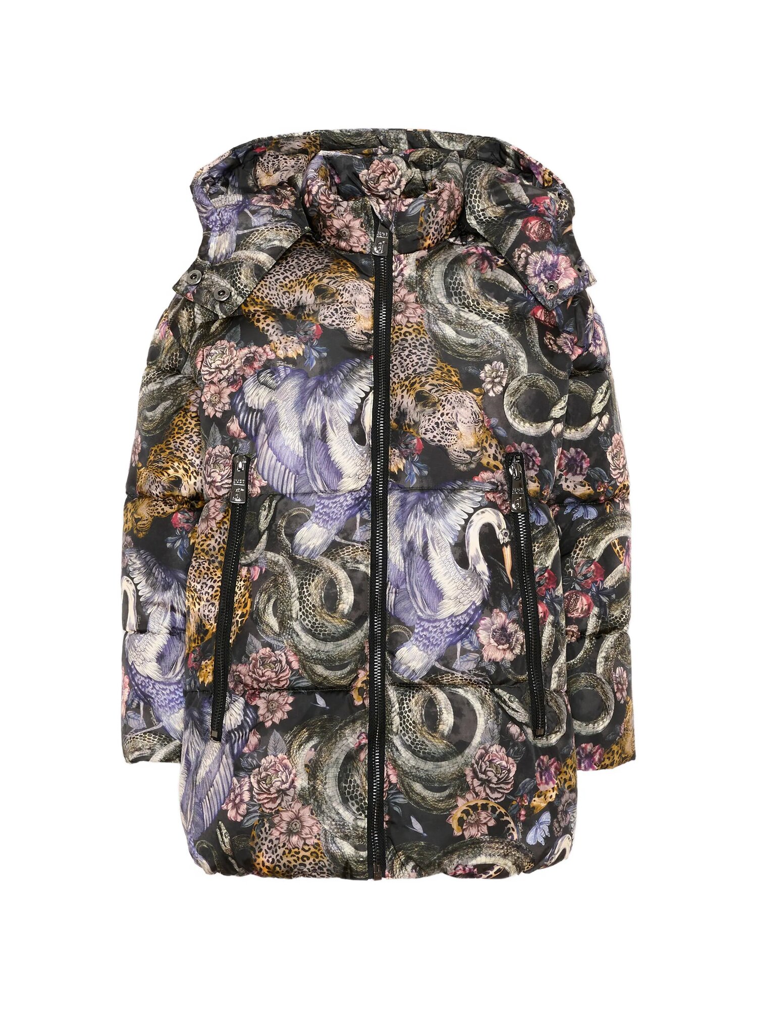 Куртка Animal-print padded jacket, размер 12 лет, черный/серый металик — фото 1