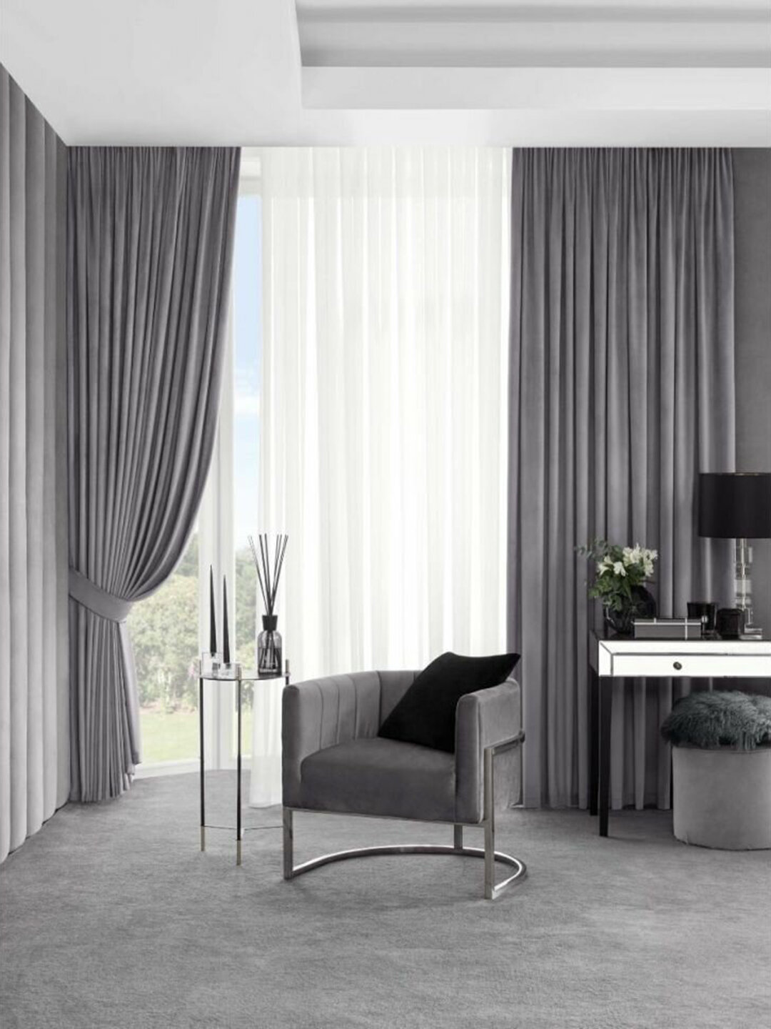 Togas Шторы для комнаты комплект "Алессио" бархат, димаут, 300 высота на 260 ширина, серые