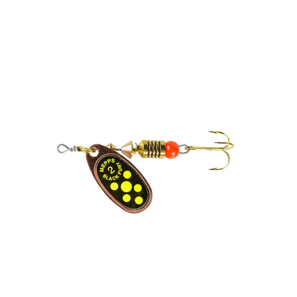 Блесна Mepps Black Fury Chartreuse/Copper №2 (медь, черный фон, зеленые точки) 4,5гр