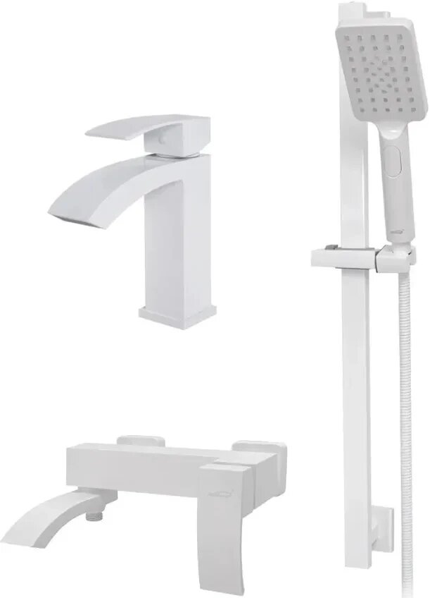 Комплект смесителей Hansberge Cubito H7077WW с душевым гарнитуром, белый