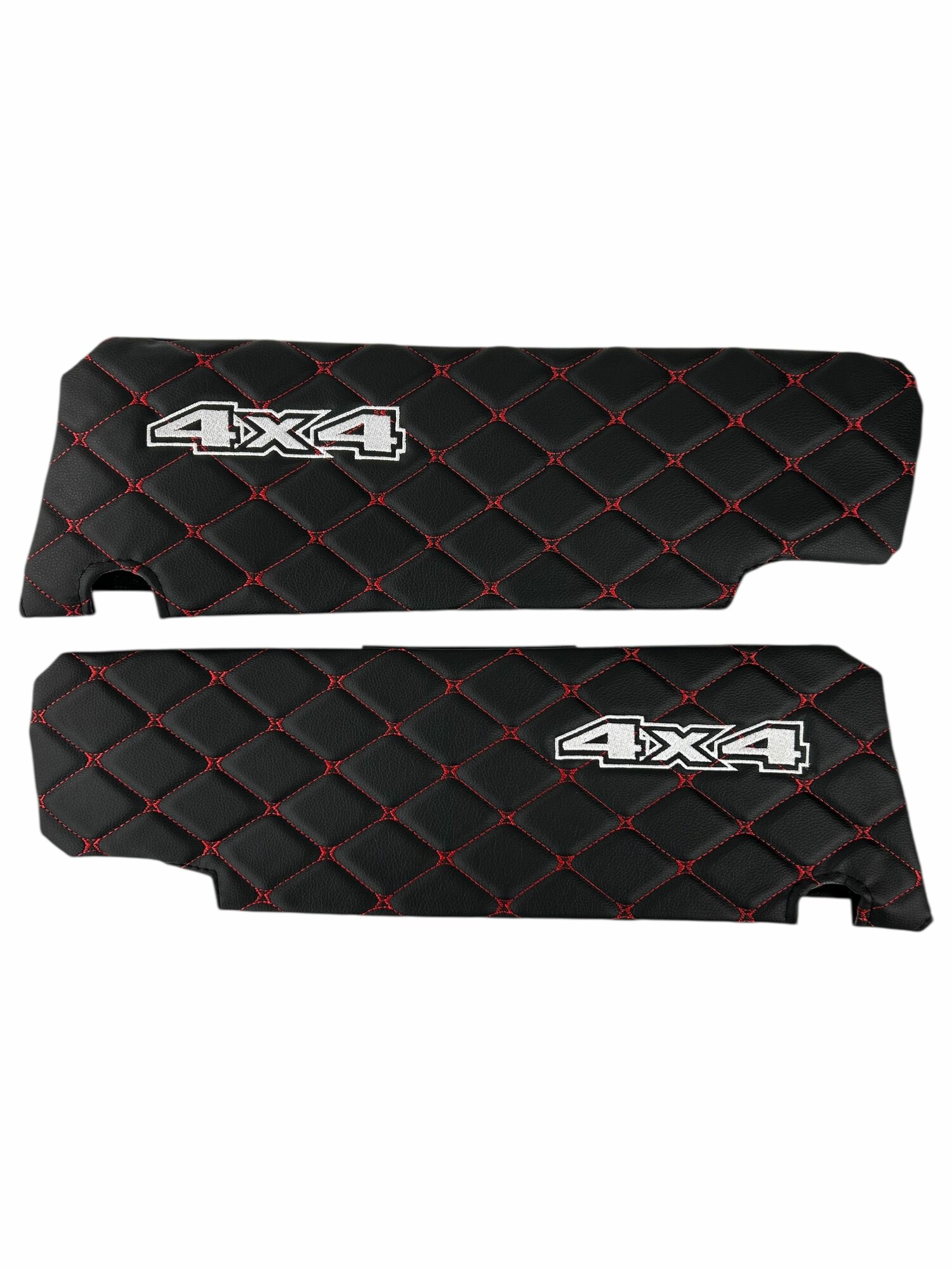 Чехлы на козырьки УАЗ Патриот, Пикап, Профи с лого 4х4, черный ромб красная нить