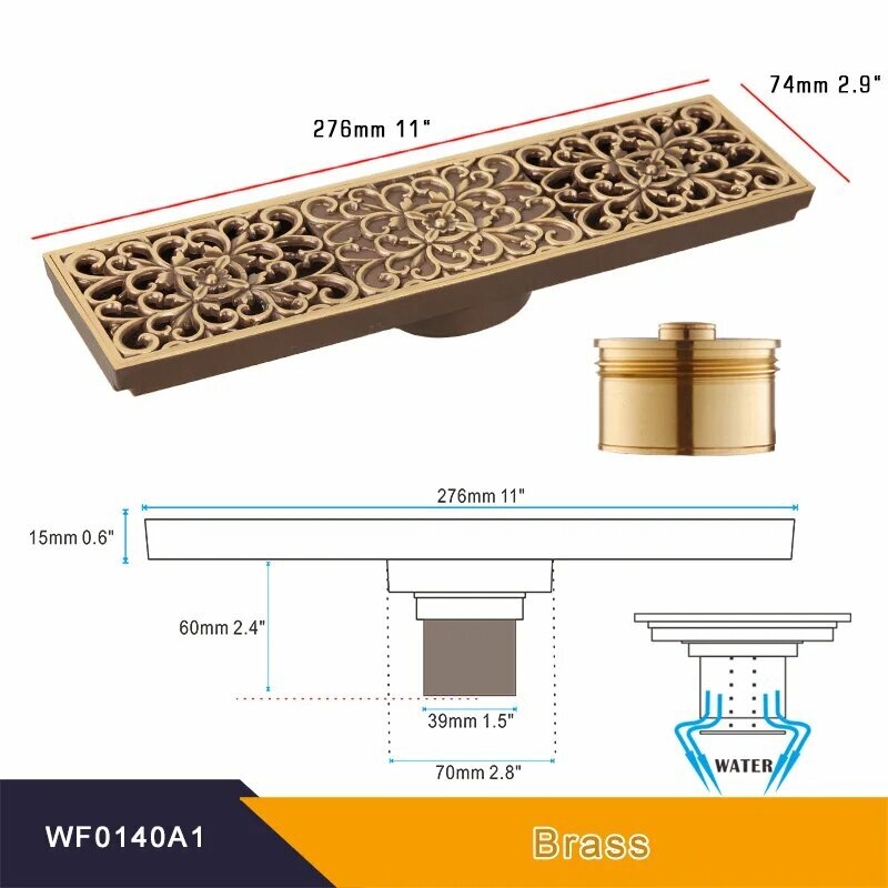 Линейный душевой слив из латуни TOLIWEL WF0140 140a1