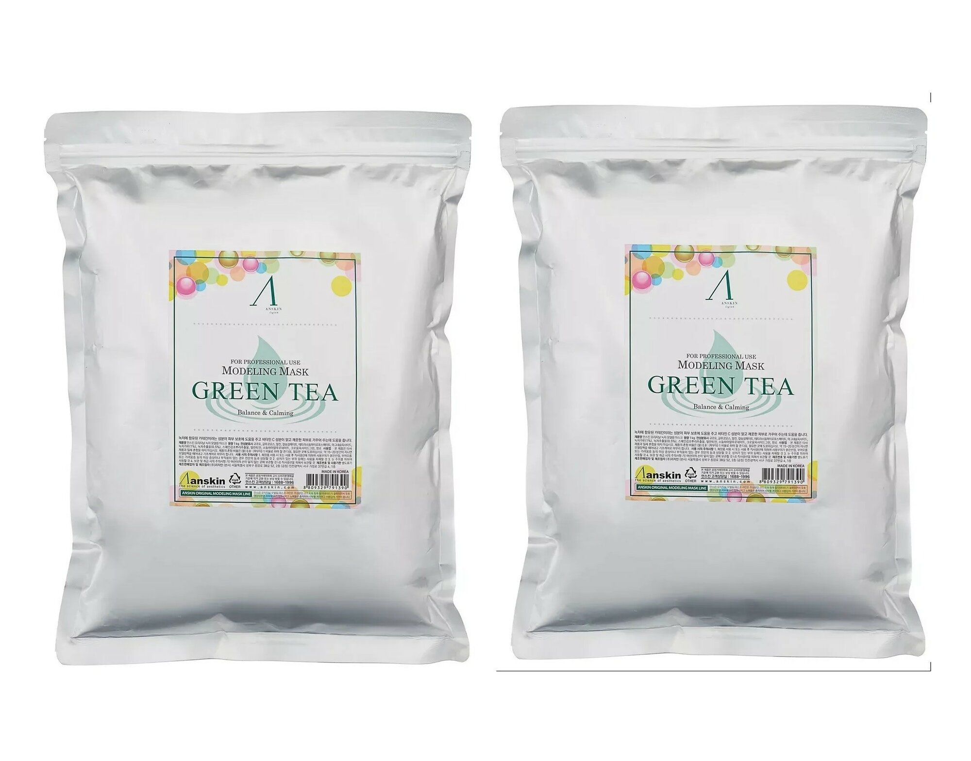 Маска альгинатная Anskin Original Green Tea Modeling Mask, с экстрактом зеленого чая, успокаивающая, 500гр, 2 шт