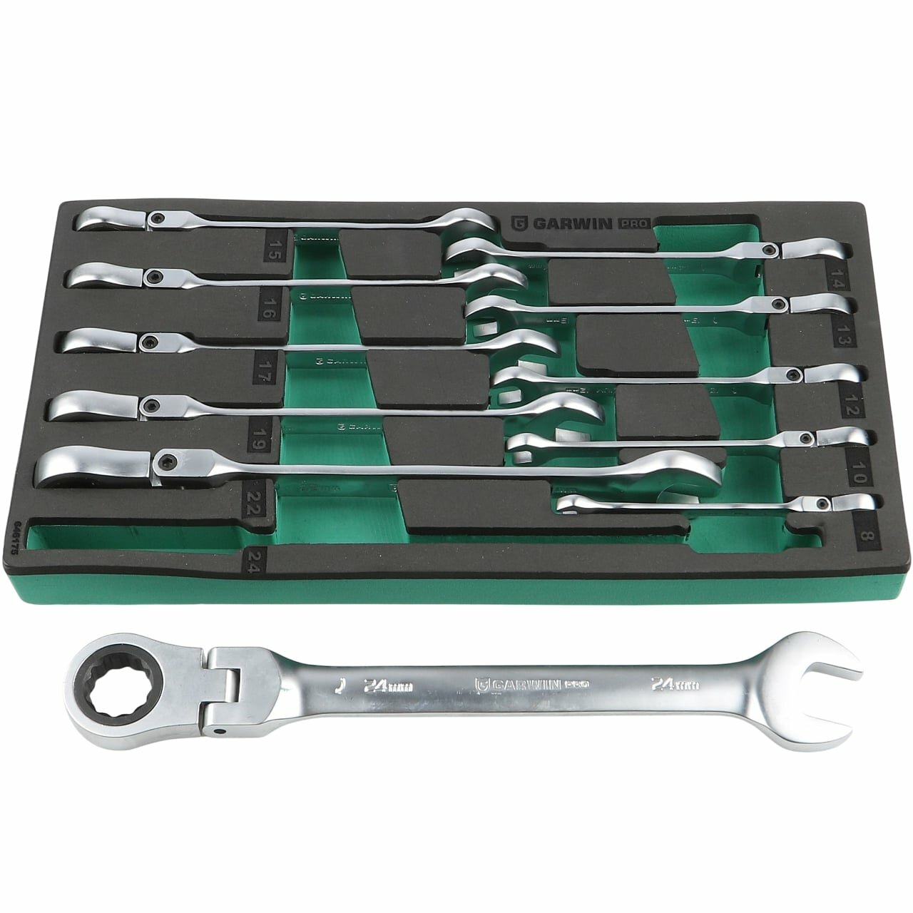 GARWIN PRO 646175 Набор ключей комбинированных трещоточных с шарниром 8-24 мм, 11 пр. в ложементе EVA