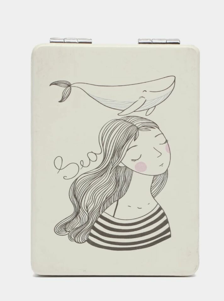 Зеркало косметическое, двухстороннее, складное, белое, маленькое