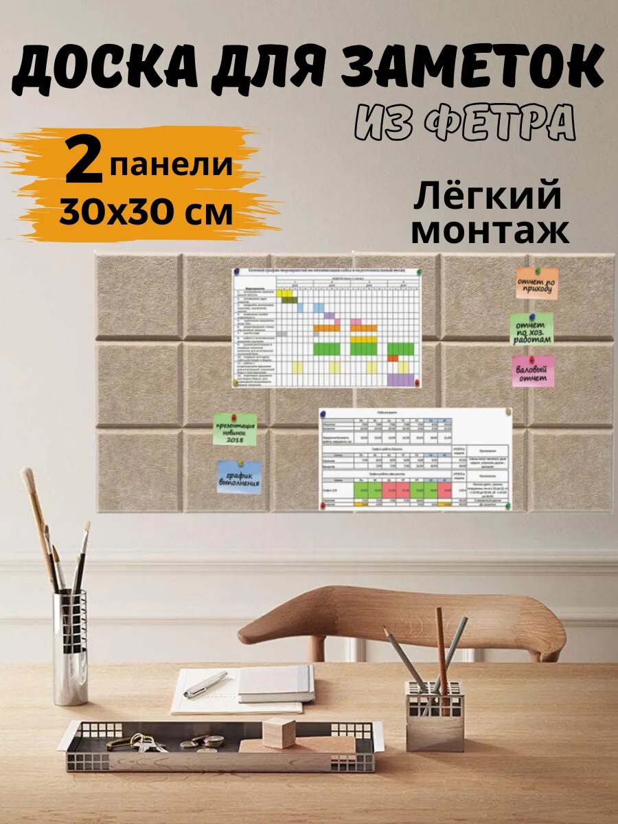 Доска для заметок и фото "Настенное размещение", фетр, бежевая, 2шт.