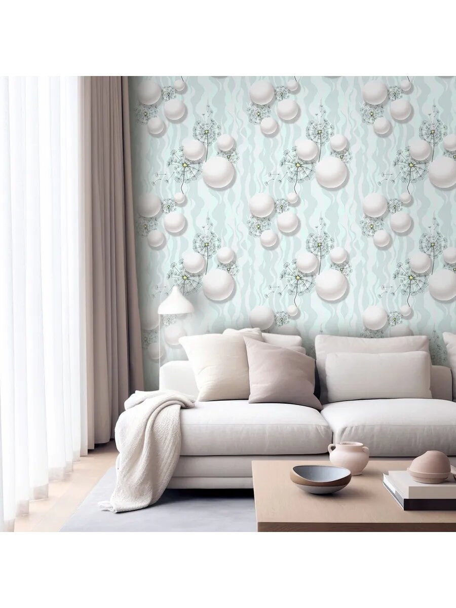 Обои Пермские обои, бумажные, влагостойкие, 3D, бирюзовые, 10 м