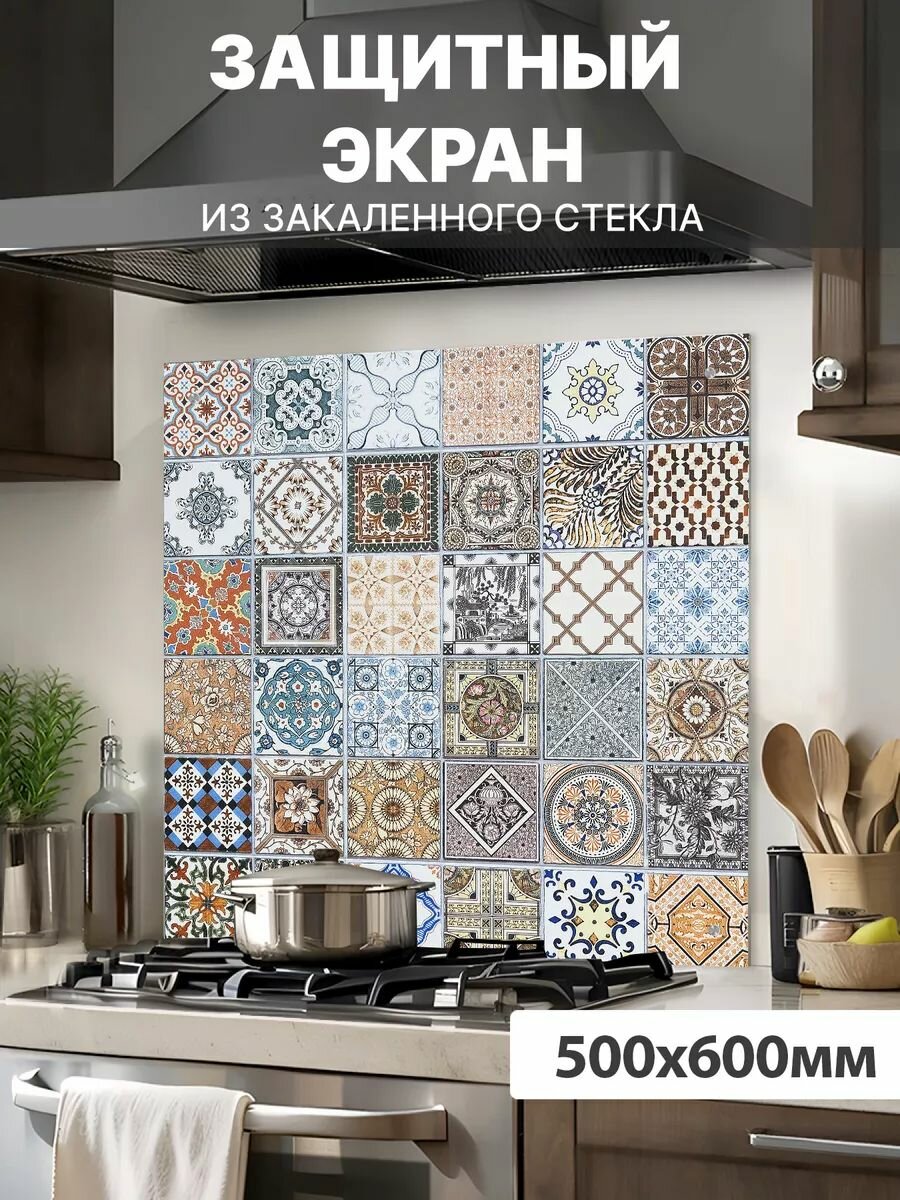 Защитный экран от брызг жира и масла на плиту, закаленное стекло 500x600мм