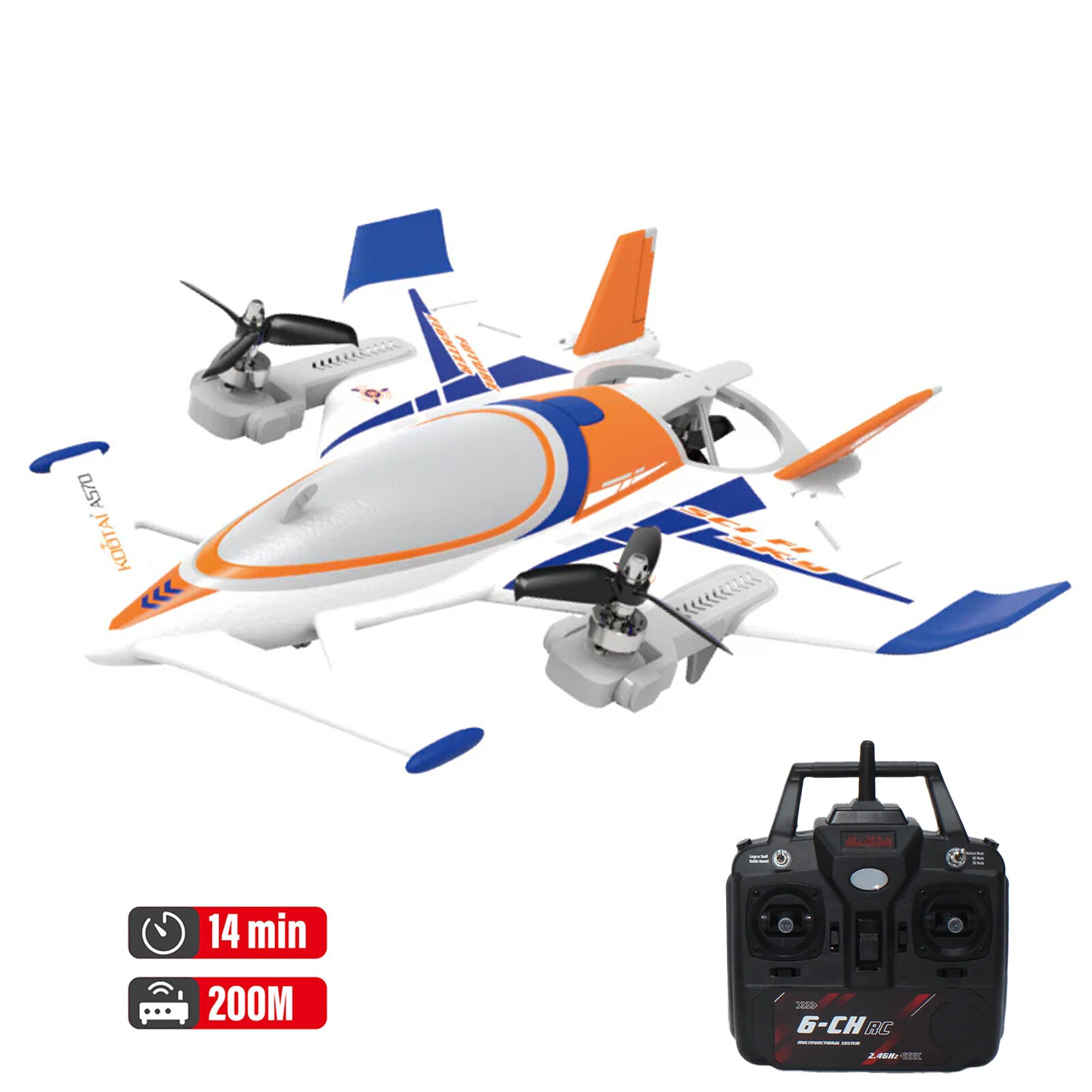 XK Innovation Радиоуправляемый самолет дрон SCI Fi Sky VTOL 3D6G 8ch - QIDI-570-BLUE